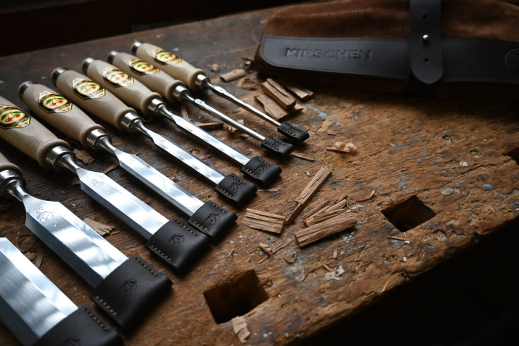 Bevel edge chisel sets in Leather rolls - Two Cherries USA